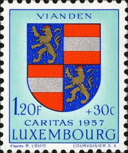 Stamp: Arms of Canton "Vianden" (Background light blue green ...