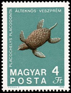 Stamp: Fossilized Turtle (Placochelys placodonta) from Veszprém ...