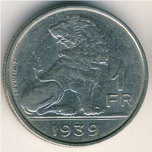 Coin: 1 Franc (België - Belgique) (Belgium(1934~1951 - 4th King Leopold III) WCC:km120