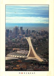 Tarjeta Postal: Olympic Stadium and Downtown Montreal (Canadá(Montreal ...
