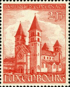 Stamp: St. Willibrord Basilica restored, Echternach (Luxembourg(Restored St. Willibrord Basilica ...