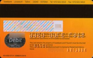 Bank Card: Swedbank debit Pluss 04/15 (Swedbank, EstoniaCol:EE-MC-0113.04