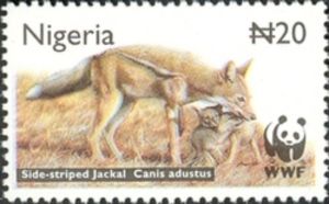 Stamp: Side-striped Jackal (Canis adustus) (Nigeria(WWF) Mi:NG 762,Sn ...