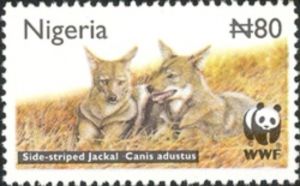 Stamp: Side-striped Jackal (Canis adustus) (Nigeria(WWF) Mi:NG 764,Sn ...