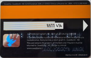 Bank Card: Swedbank Visa (Swedbank, LithuaniaCol:LT-VI-0015