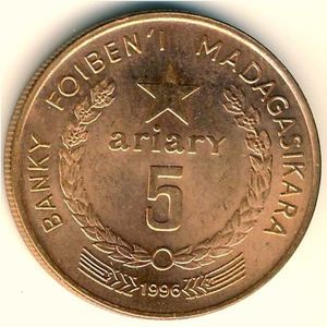 Moeda: 5 Ariary (F.A.O.) (Madagáscar) (Madagasikara republic) WCC:km23