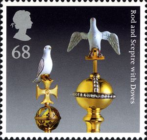 Stamp: Rod and Sceptre with doves (United Kingdom of Great Britain ...