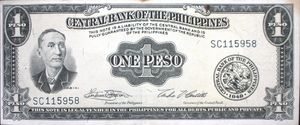 Banknote: 1 Peso (Philippines) (1949 ND "English" Issues, Central Bank ...