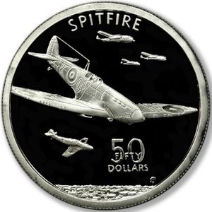 Coin: 50 Dollars (British Spitfire) (Marshall Islands) (1991~1997 ...