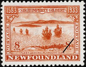 Stamp: Fleet Leaving Plymouth, 1583 (Newfoundland(350th Anniversary of Annexation by Sir ...
