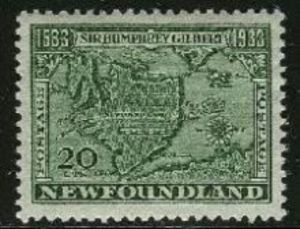 Stamp: Map of Newfoundland, 1626 (Newfoundland(350th Anniversary of Annexation by Sir Humphrey ...