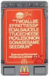 Phonecard: 17th Nat'l McDonald's 1996: 'TwoAllBeafPatties...' SILVER ...