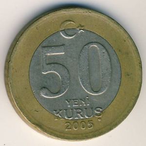 Münze: 50 New Kuruş (Türkei(2005~2008 - New (Yeni) Republic, 11th ...