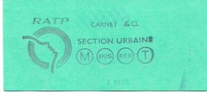 Transport Ticket: Section Urbaine (RATP-IdF-SNCF combined, France(RATP ...