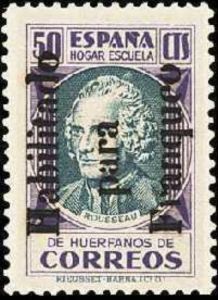Stamp: Jean-Jacques Rousseau (1712-1778), overprinted (Habilitado ...