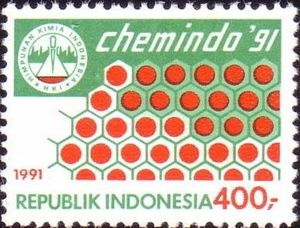 Stamp: Cells (Indonesia("chemindo '91" Chemistry Congress, Surabaya) Mi ...