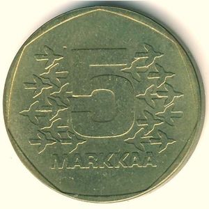 Coin: 5 Markkaa (Finland(1963~2001- Republic (3rd issue)) WCC:km53