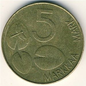 Moneda: 5 Markkaa (Finlandia(1963~2001- Republic (3rd issue)) WCC:km73