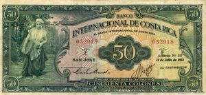Banknote: 50 Colones (Costa Rica(1933 "Series E" Issue) Wor:P-183a