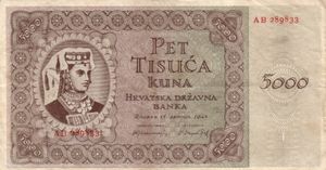Banknote: 5,000 Kuna (Croatia(1943 Issue) Wor:P-14b