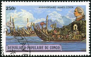 Stamp: Polynesian longboats (Congo, Republic (Brazzaville)(250th ...