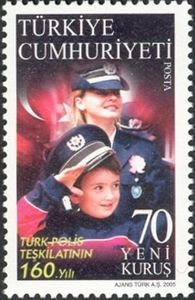 Stamp: Child and Woman in Police Uniform (Türkiye (Turkey)(160 Th ...