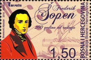 Stamp: Fryderyk Chopin(1810-1849), Polish composer and pianist (Bosnia and Herzegovina(Composers ...