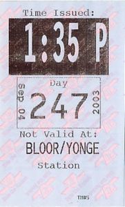 Transport Ticket: Issued at Bloor-Yonge (TTC - Toronto Transit ...