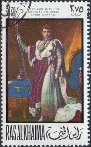 Stamp: Napoleon I in Coronation Regalia, by Simon Gérard (Ras al ...