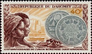 Stamp: 10 ° anniv. the West African Monetary Union (Dahomey) (Monetary ...