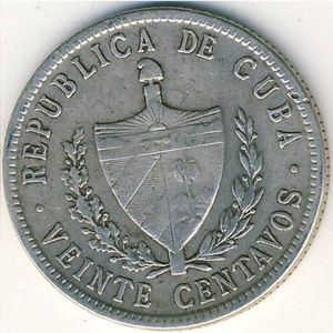 Moneda: 20 Centavos ("Veinte") (Cuba(1902-1961 1ª Republica) WCC:km13.2