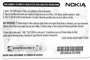 Phonecard: Amigo, Nokia on back - Region 2 (Telcel, Mexico(Amigo ...