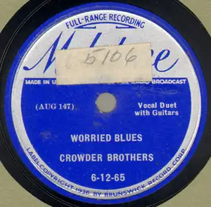 Music Record: Crowder Brothers: Worried Blues / I Don't Let The Girls ...