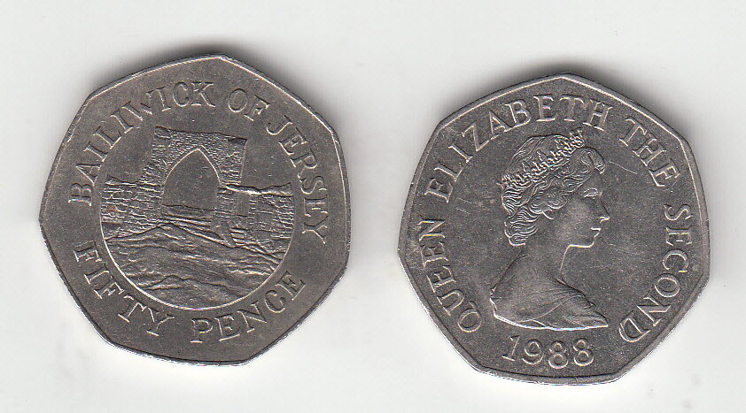 Jersey: 50 Pence (Arch of Grosnez Castle), 1988 : US$ 6.45 from ...